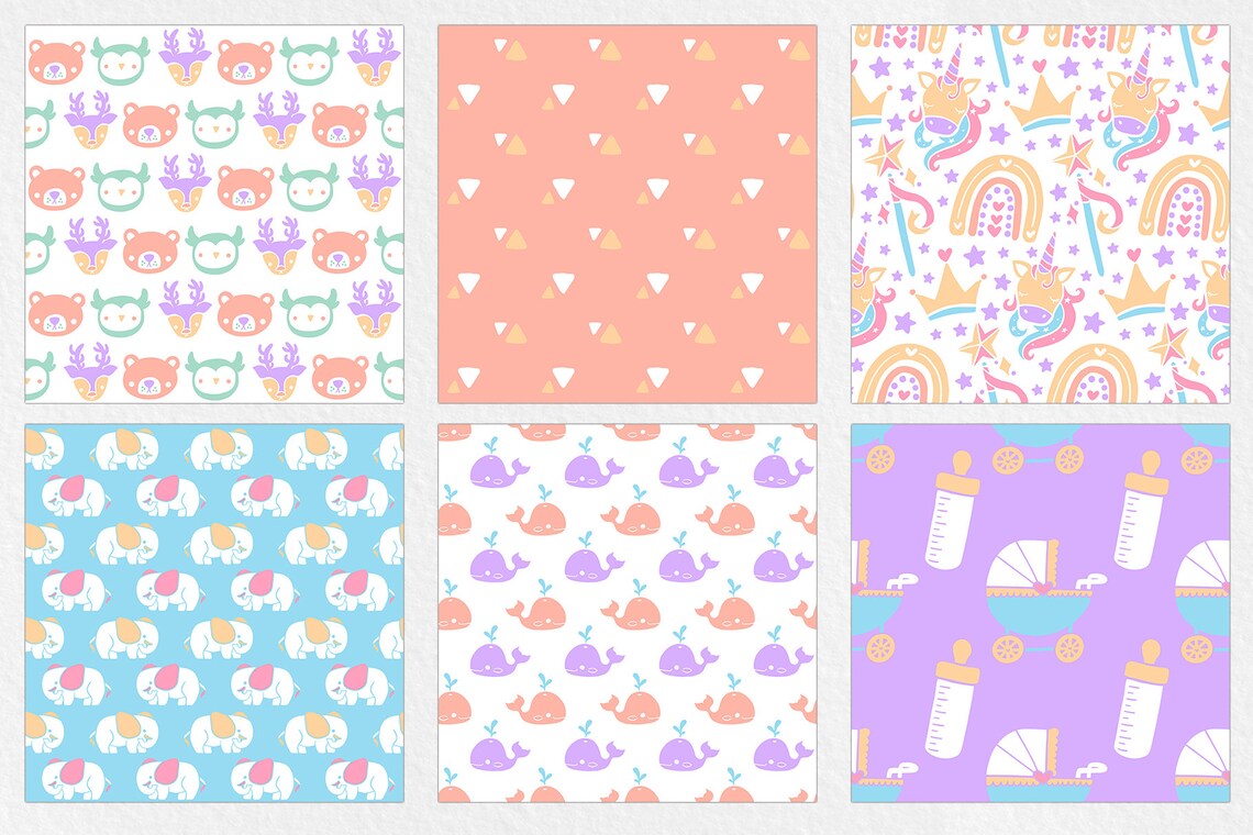 Nursery Digital Paper Set Seamless Textures Pastel Paper - Etsy