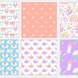 Nursery Digital Paper Set, Seamless Textures, Pastel Paper, Baby ...