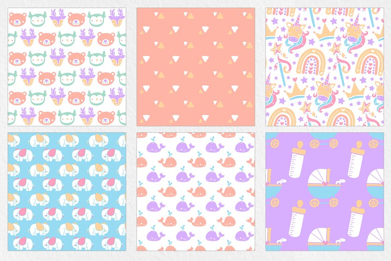 Nursery Digital Paper Set, Seamless Textures, Pastel Paper, Baby ...