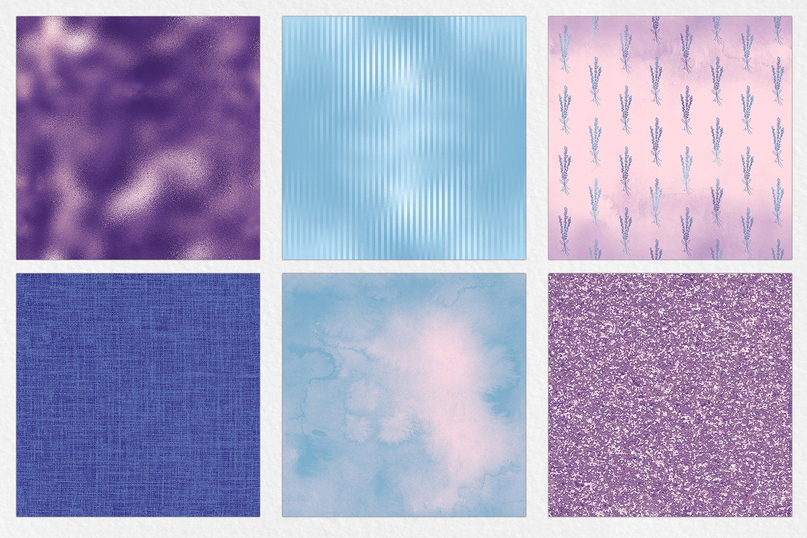 Lavender Digital Paper Set, Seamless Textures, Purple, Floral, Metallic ...