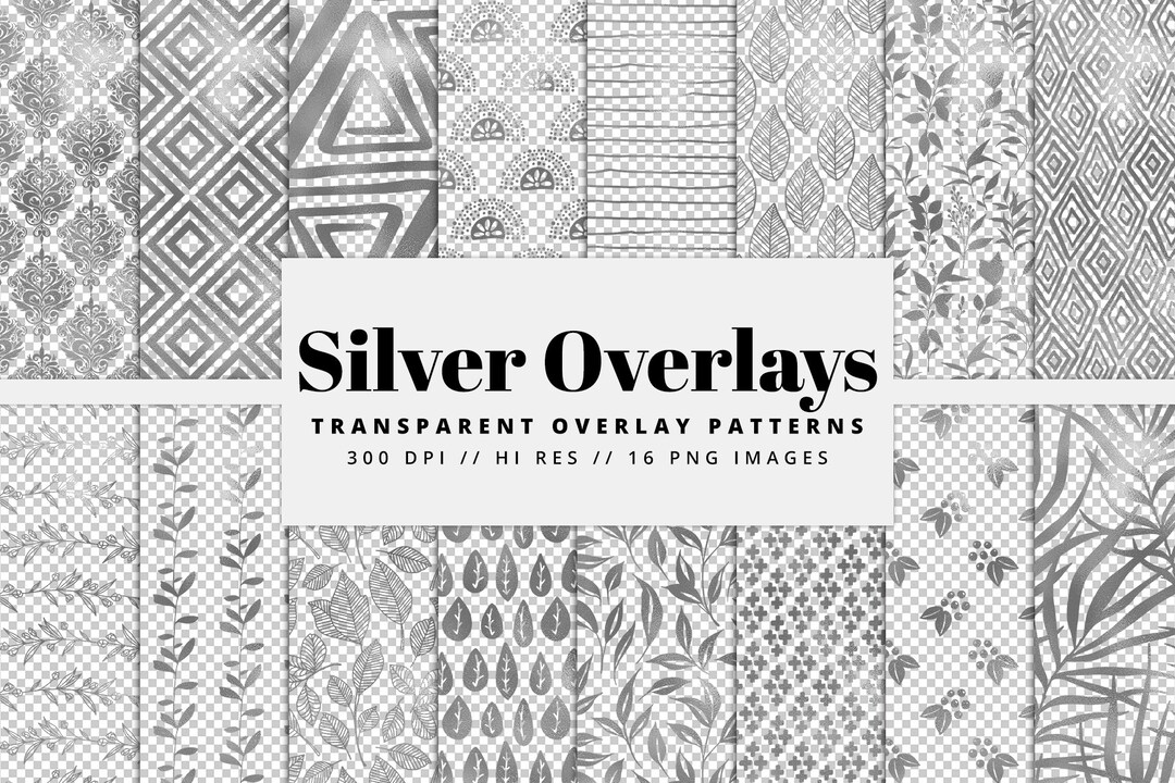 Silver Foil Transparent Overlay Patterns, Overlay Digital Paper ...