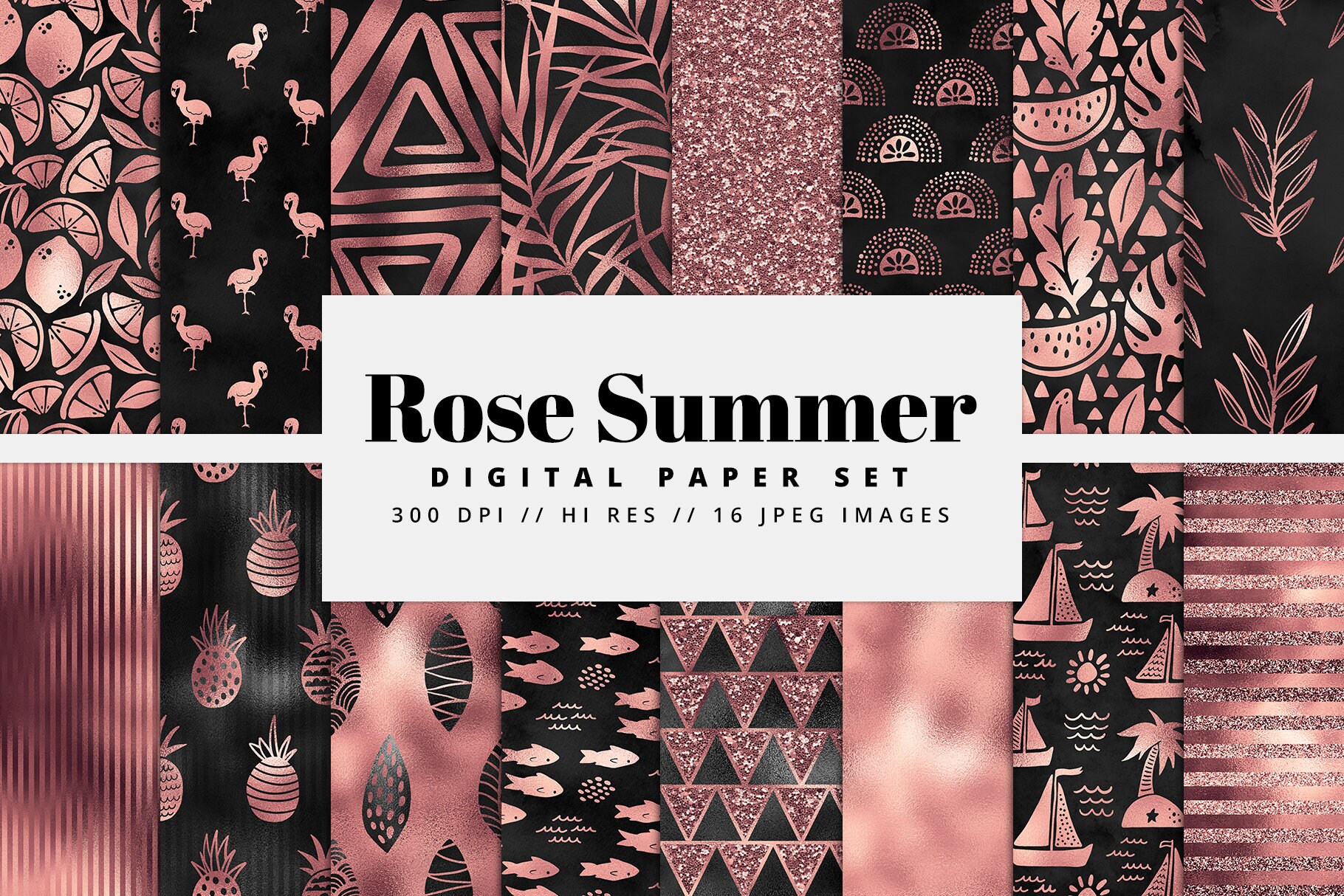 Rose Gold Summer Digital Paper Set Foil Seamless Textures - Etsy