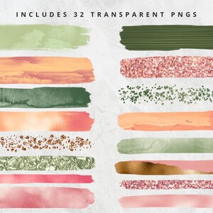 Peach and Green Brush Strokes Clipart, Paint Strokes, PNG, Gold Foil ...