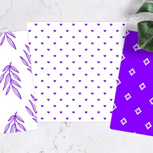 Purple and White Digital Paper, Hand Drawn, Floral, Geometric ...