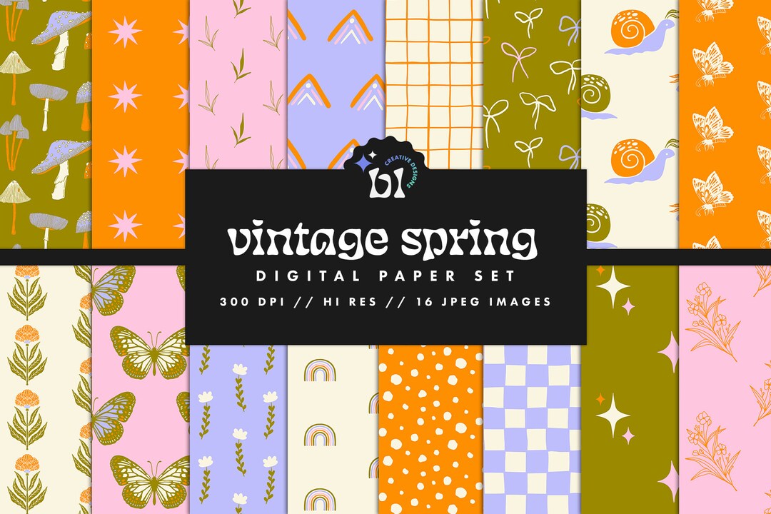 Vintage Digital Paper Set, Retro Seamless Textures, Floral Patterns ...