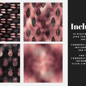 Rose Gold Summer Digital Paper Set, Foil, Seamless Textures, Tropical ...