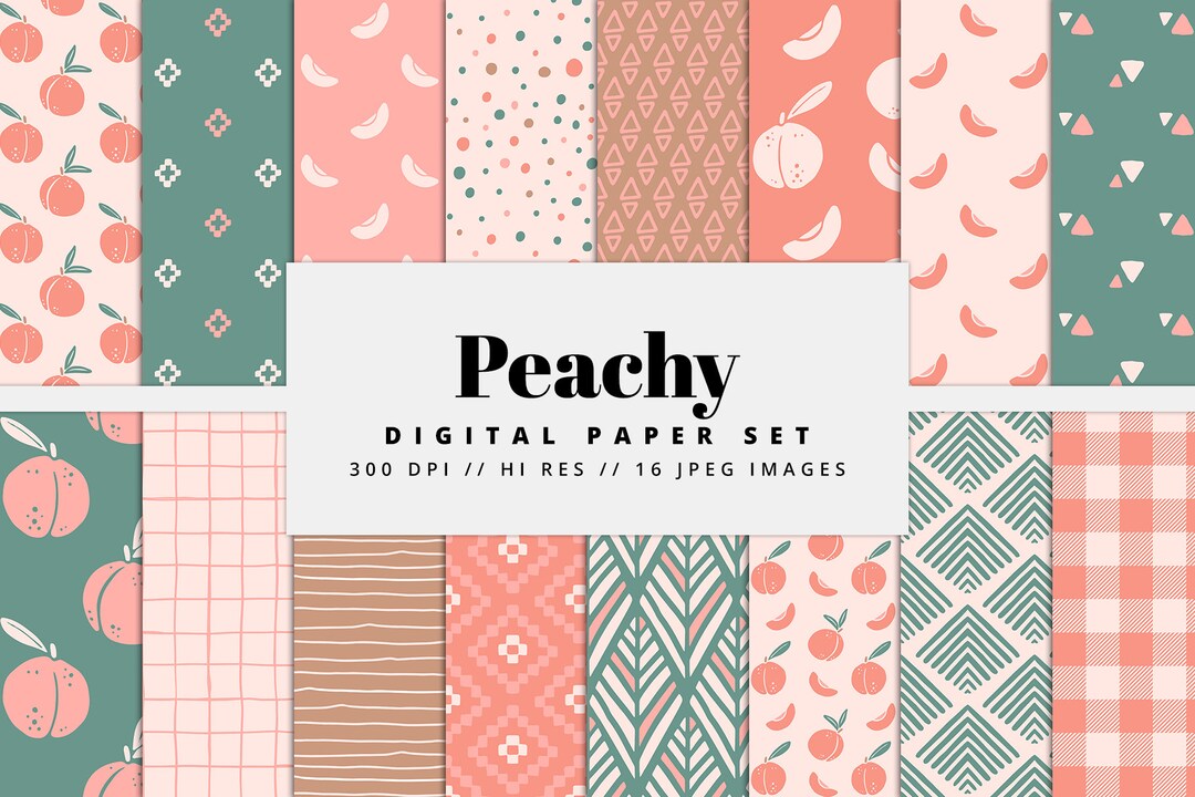 Peach Digital Paper Set, Seamless Textures, Summer Patterns, Spring ...