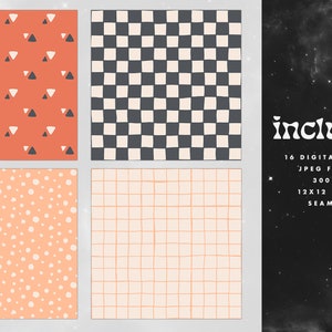 Coral and Gray Digital Paper Set, Retro Seamless Textures, Floral ...