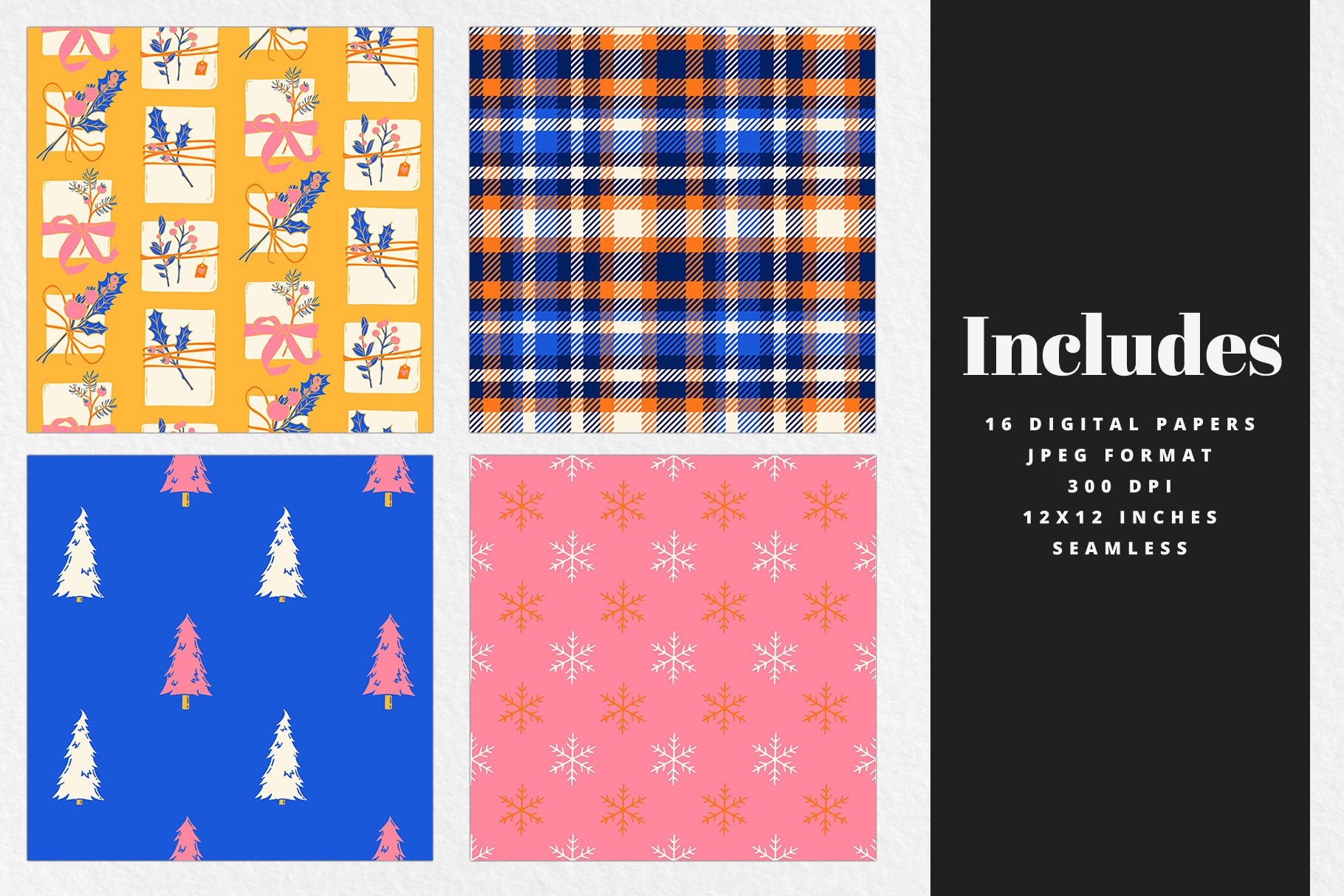 Christmas Digital Paper Set Seamless Textures Holiday - Etsy