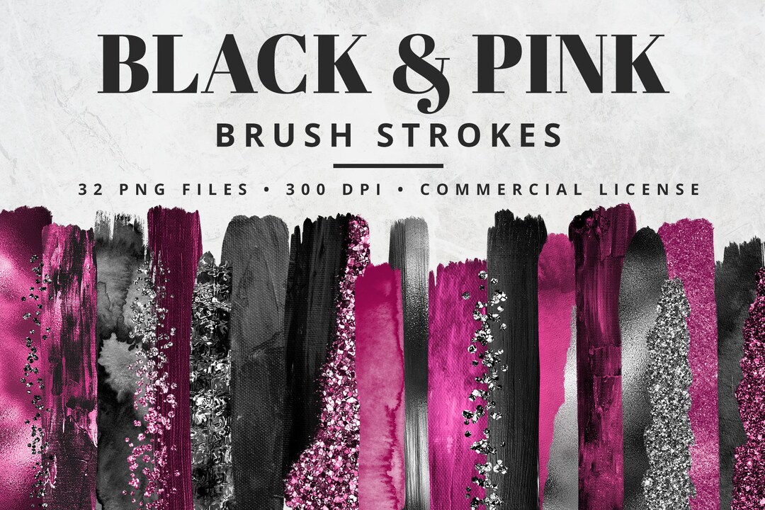 Pink and Black Brush Strokes Clipart, Paint Strokes, PNG, Gold Foil ...