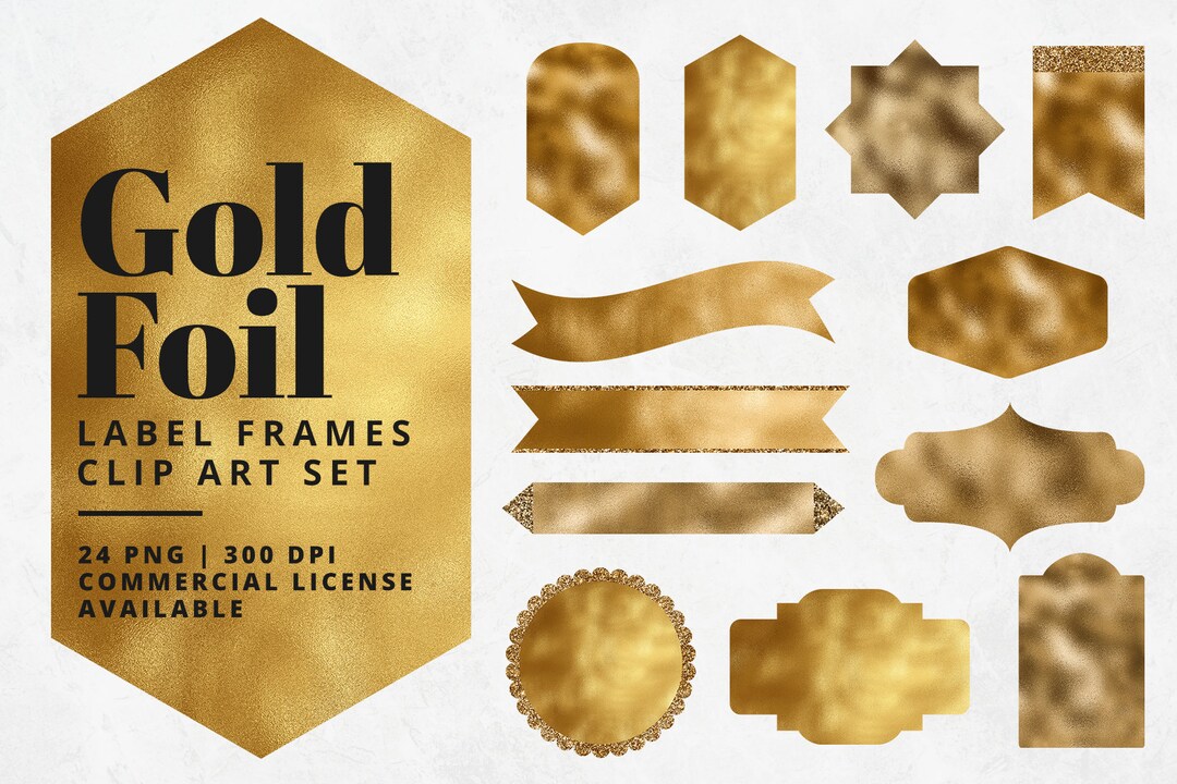 Gold Foil Label Frames, Label Frame Clip Art, Golden Foil Frames, Faux ...