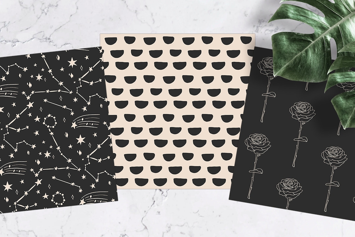 Black and Ivory Digital Paper Set Seamless Textures Boho - Etsy