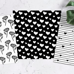Black & White Valentine's Day Digital Paper, Valentine, Hearts, Floral ...