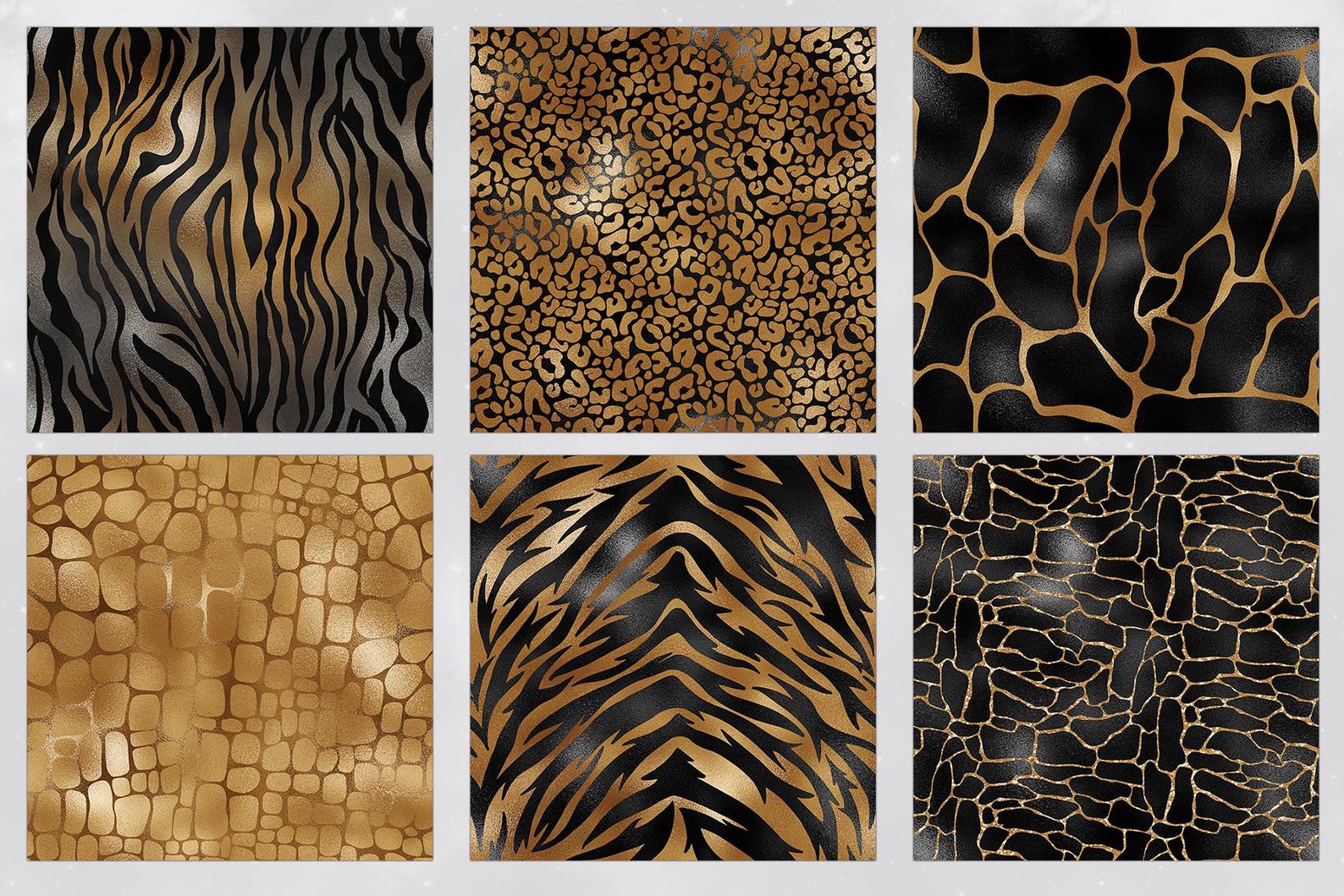 Black & Gold Animal Print Digital Paper, Animal Patterns, Safari ...