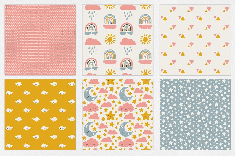 Nursery Digital Paper Set, Seamless Textures, Baby Patterns, Childrens ...