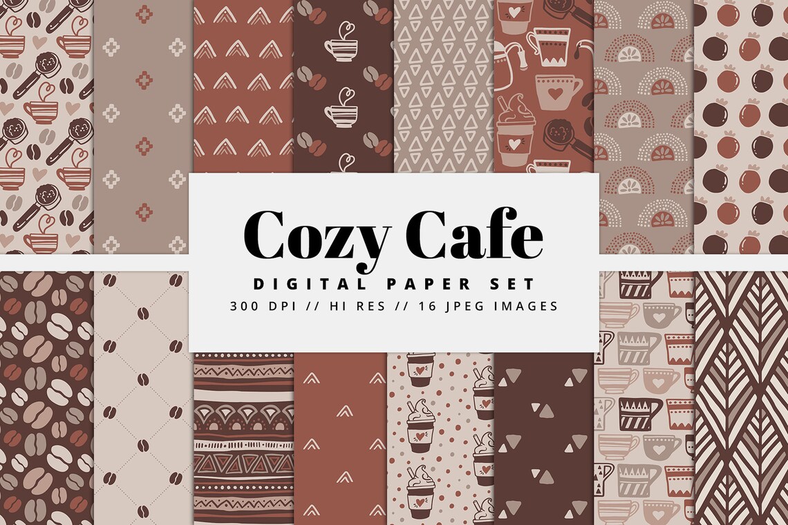 Coffee Digital Paper Set Seamless Textures Cafe Patterns | Etsy
