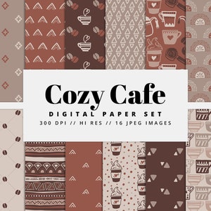 Coffee Digital Paper Set, Seamless Textures, Cafe Patterns, Coffeehouse ...