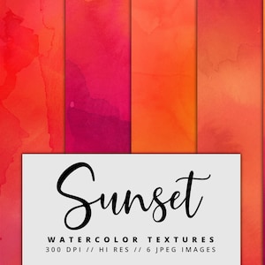 Sunset Watercolor Digital Paper, Watercolor Textures, Watercolor ...