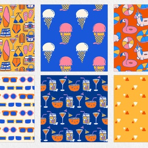 Summer Vibes Digital Paper Set, Seamless Textures, Summer Patterns ...