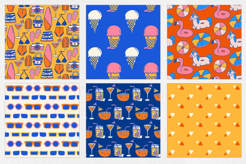 Summer Vibes Digital Paper Set Seamless Textures Summer - Etsy