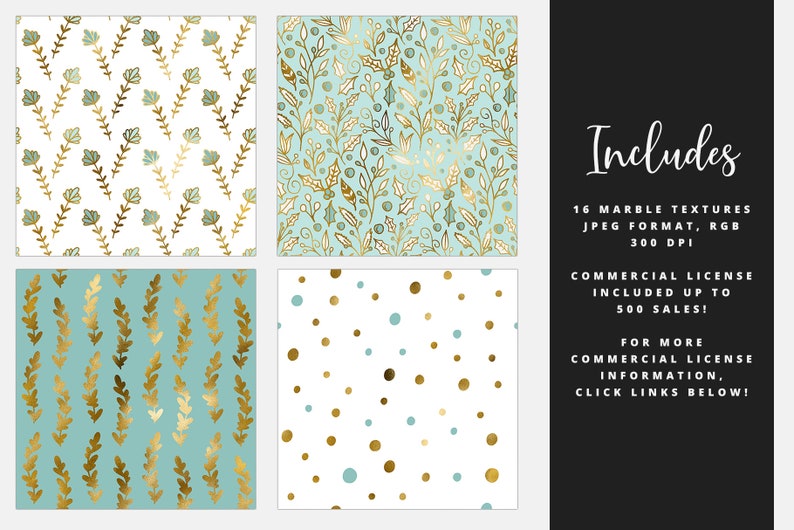 Mint & Gold Foil Digital Paper Gold Foil Textures Floral | Etsy