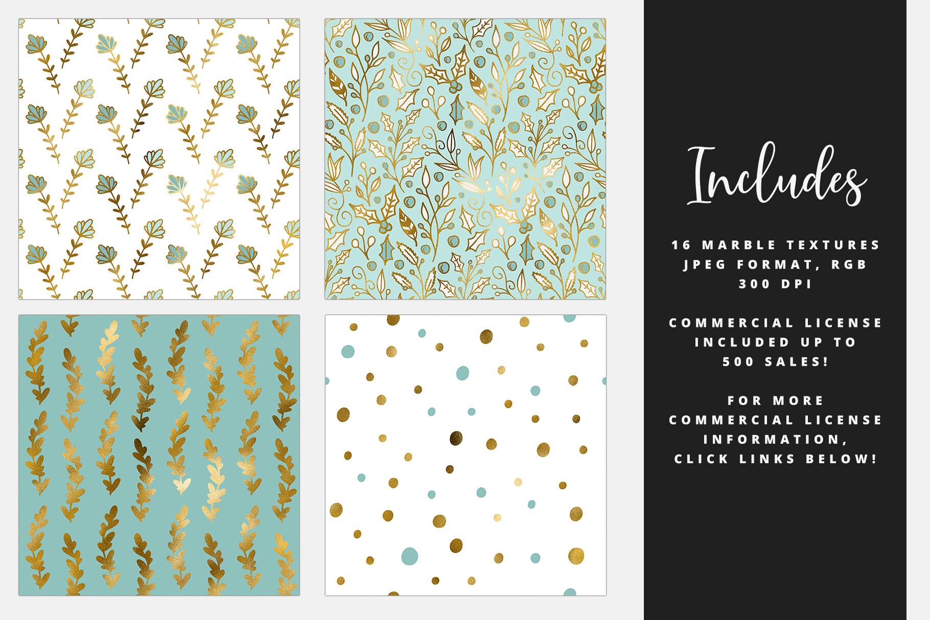 Mint & Gold Foil Digital Paper Gold Foil Textures Floral | Etsy