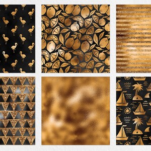 Gold Summer Digital Paper Set, Foil, Seamless Textures, Tropical ...