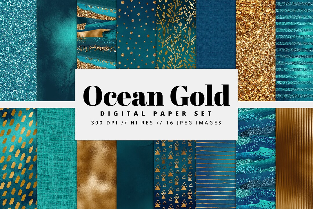 Ocean Gold Foil Seamless Digital Paper, Seamless Background Textures ...