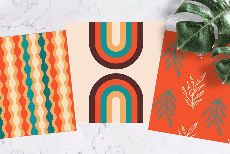 Retro Digital Paper Set Seamless Textures 70s Patterns | Etsy