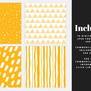 Yellow and White Digital Paper, Hand Drawn, Floral, Geometric ...
