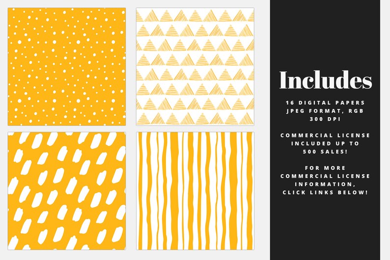 Yellow and White Digital Paper Hand Drawn Floral Geometric | Etsy