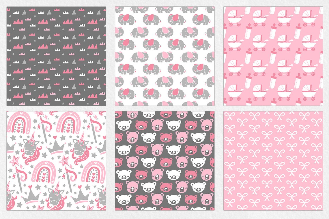 Pink Nursery Digital Paper Set Seamless Textures Baby Girl | Etsy