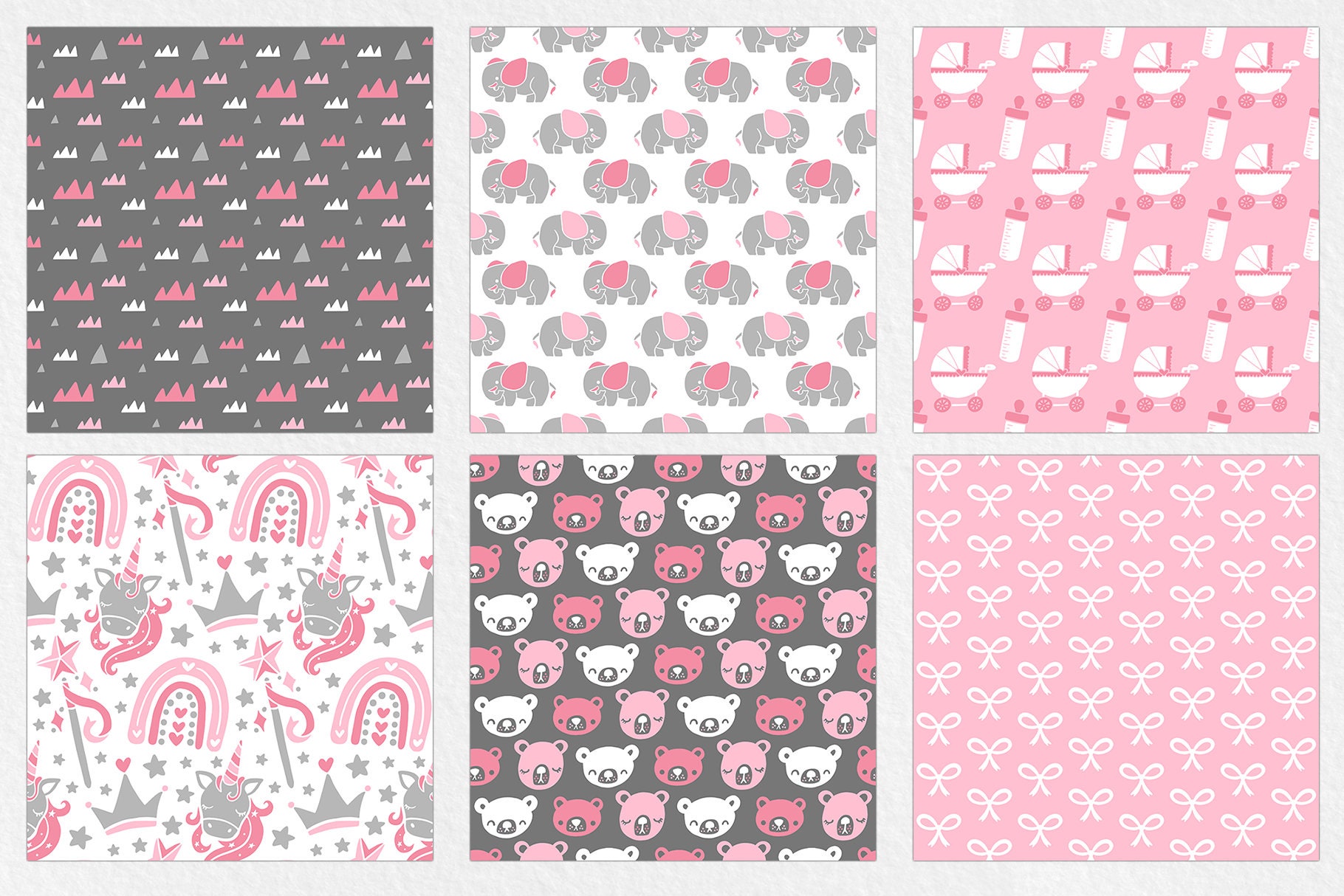 Pink Nursery Digital Paper Set, Seamless Textures, Baby Girl, Baby ...