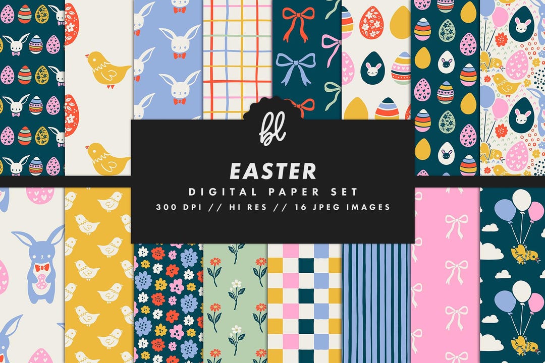 Easter Spring Digital Paper Set, Seamless Trendy Patterns (commercial ...