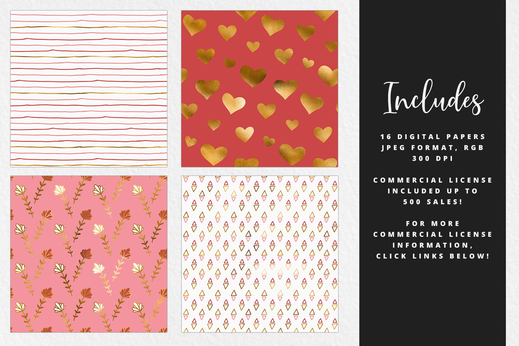Valentine's Day Gold Foil Digital Paper Gold Foil - Etsy