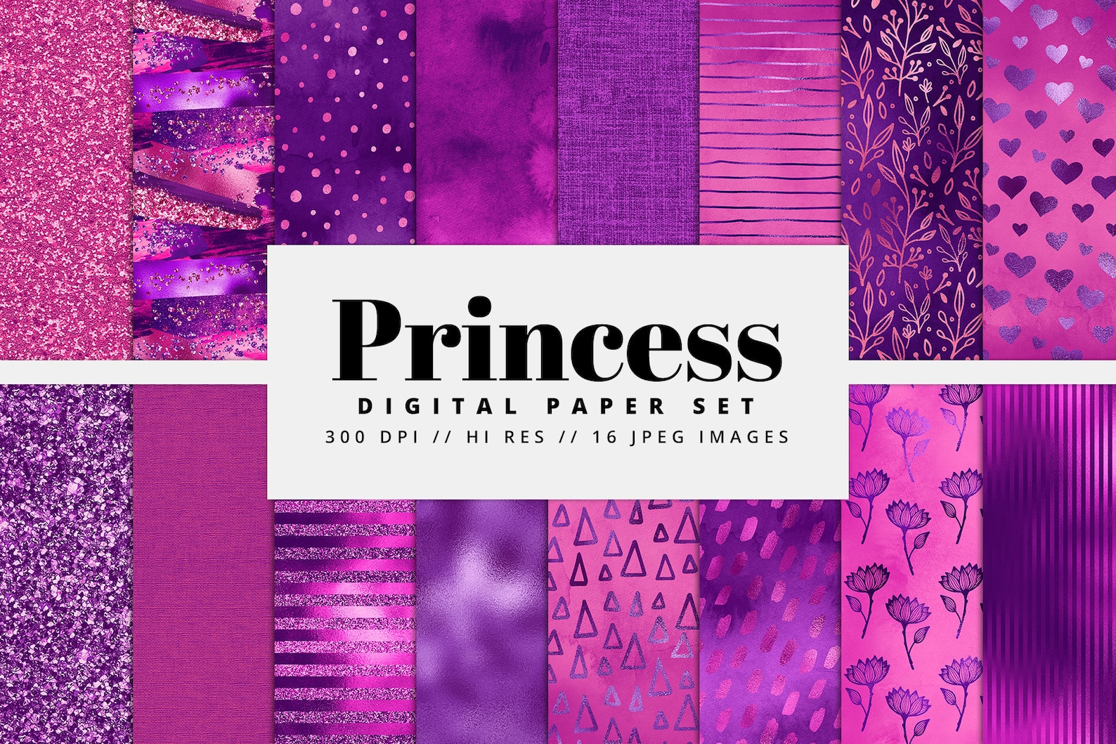 Purple & Pink Foil Digital Paper, Seamless Textures, Girly, Digital ...