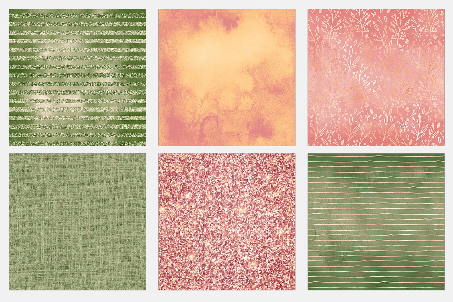 Peach and Green Foil Digital Paper, Seamless Textures, Digital Metallic ...
