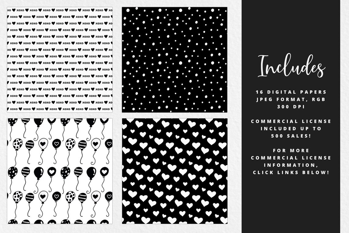 Black & White Valentine's Day Digital Paper Valentine - Etsy