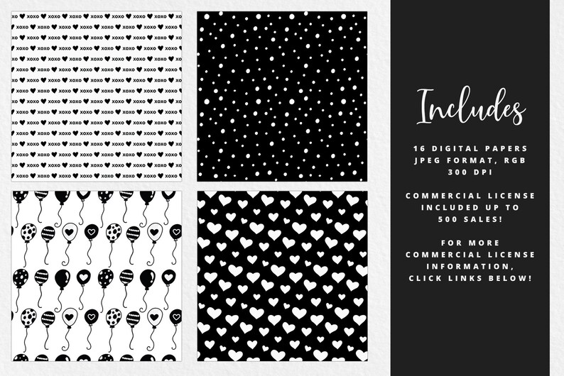 Black & White Valentine's Day Digital Paper Valentine - Etsy