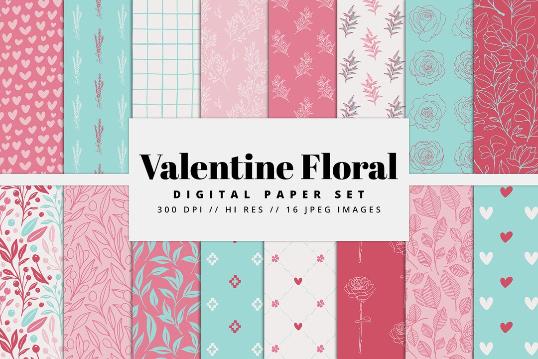 Valentine Floral Digital Paper Set, Seamless Textures, Valentine ...
