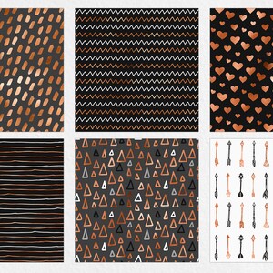 Black & Copper Gold Foil Digital Paper, Copper Foil Textures, Floral ...