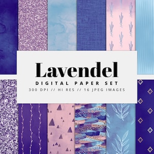 Lavender Digital Paper Set, Seamless Textures, Purple, Floral, Metallic ...