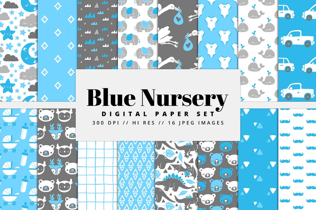 Blue Nursery Digital Paper Set, Seamless Textures, Baby Boy, Baby ...