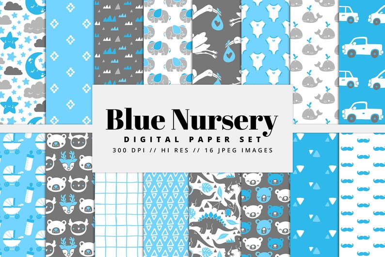 Blue Nursery Digital Paper Set Seamless Textures Baby Boy - Etsy