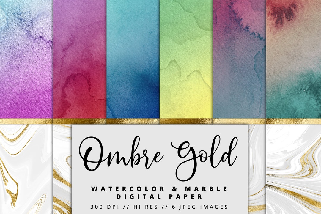 White and Gold Foil Watercolor Digital Paper, Watercolor Textures ...