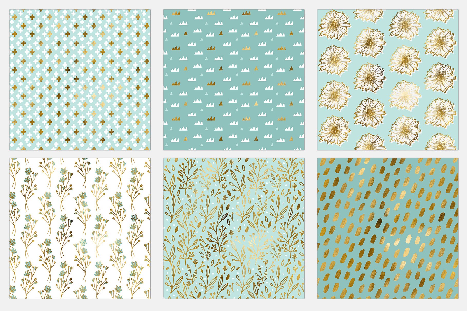 Mint & Gold Foil Digital Paper Gold Foil Textures Floral | Etsy