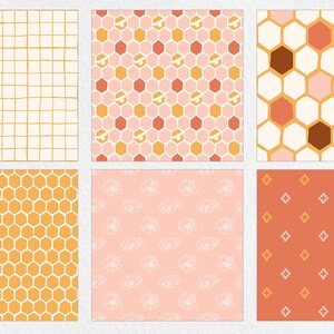 Honey Bee Digital Paper Set, Seamless Textures, Honeycomb Patterns ...