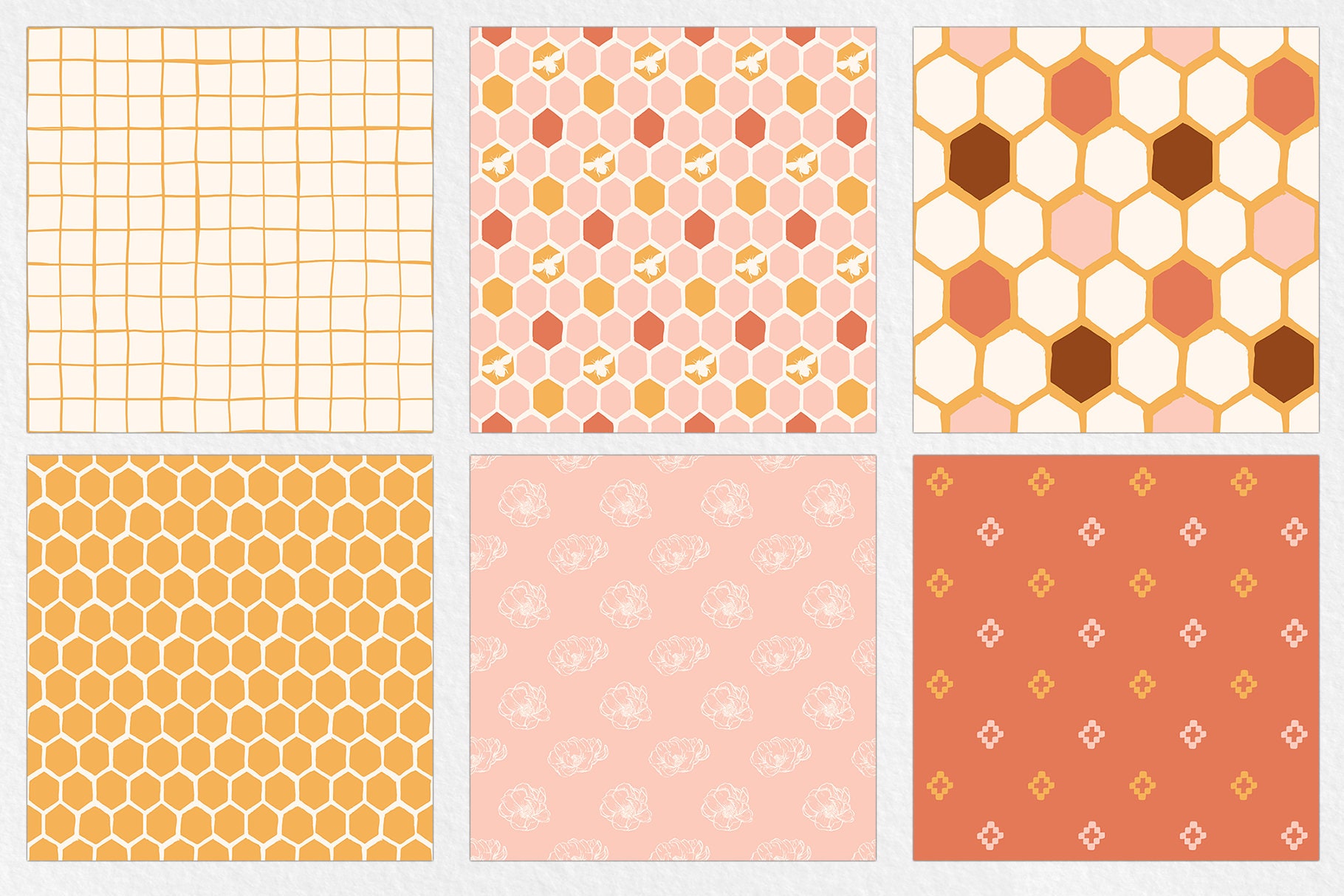 Honey Bee Digital Paper Set, Seamless Textures, Honeycomb Patterns ...