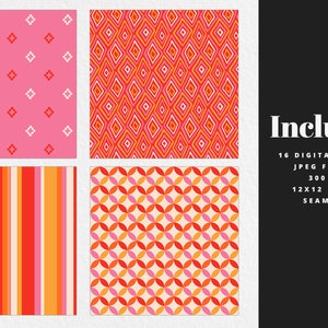 Retro Digital Paper Set, Seamless Textures, 70s Patterns, Vintage ...