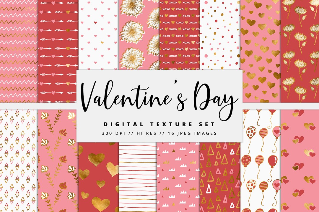 Valentine's Day Gold Foil Digital Paper, Gold Foil, Valentine, Hearts ...